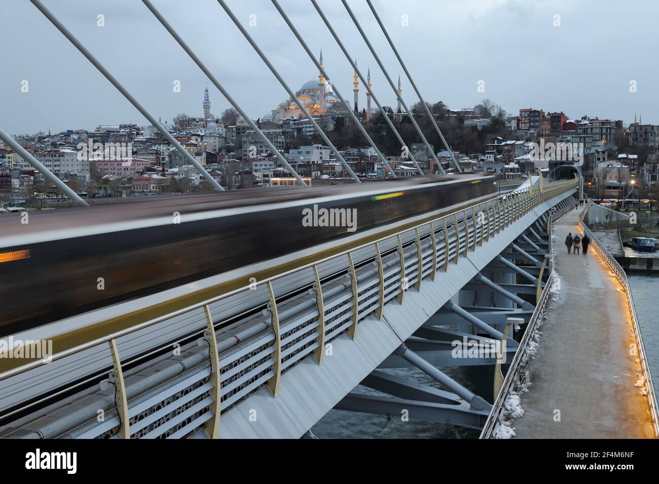 Halic Metro Bridge and Suleymaniye Mosque in Istanbul City, Turkey ...