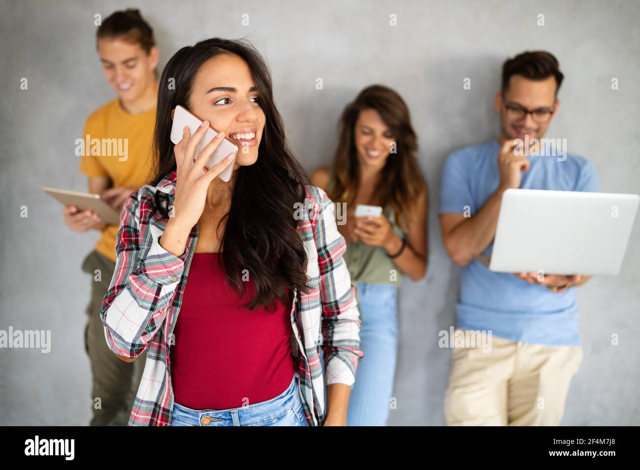 Digital connection technology student networking team friends concept ...