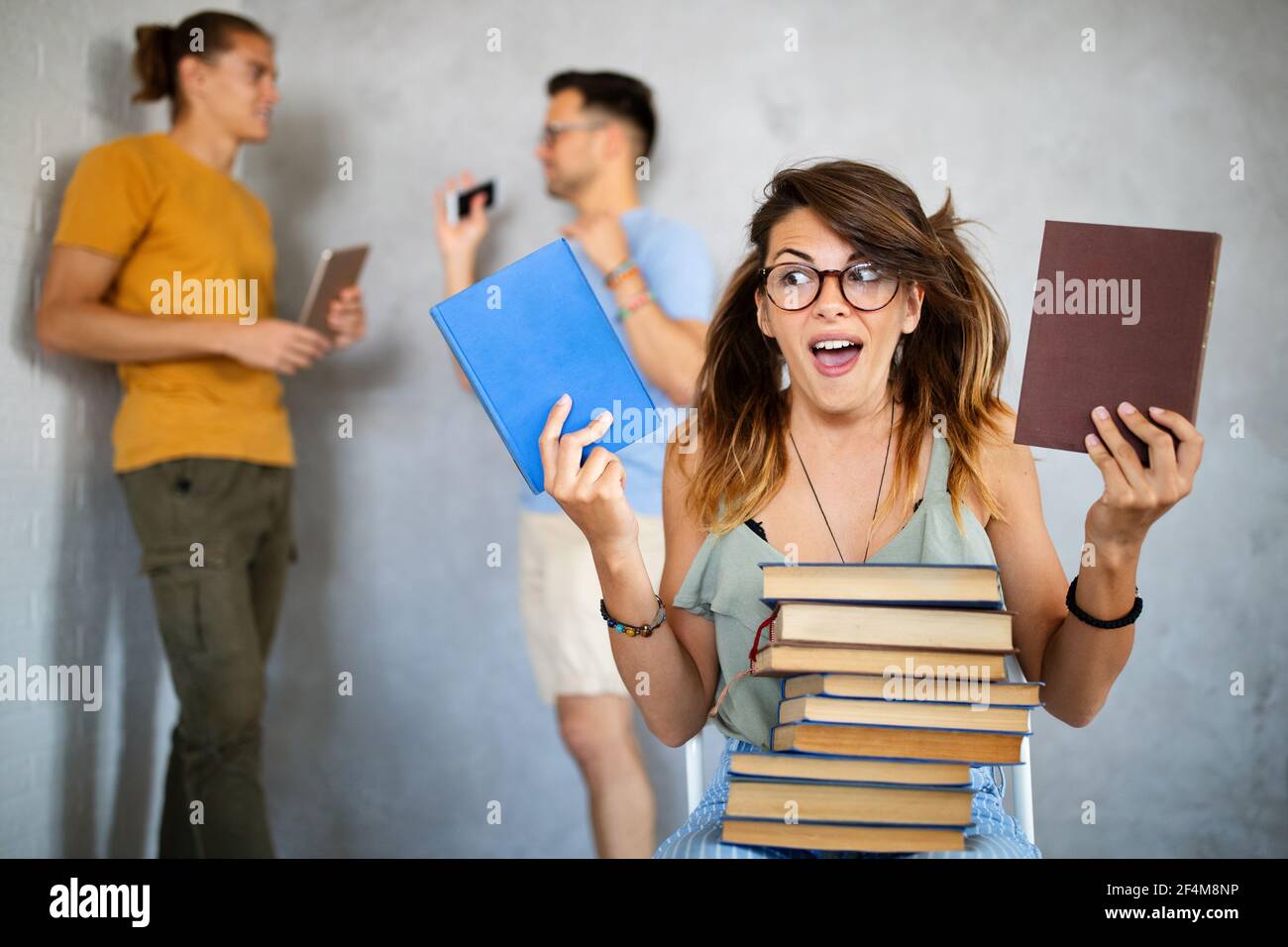 People, knowledge, education and school concept. Happy student girl ...