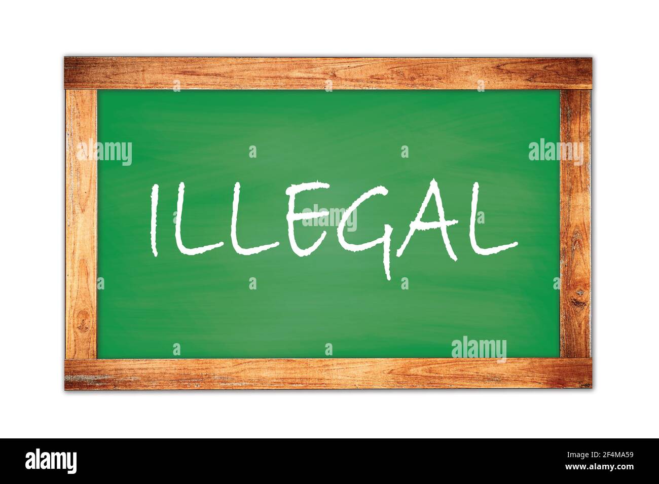 ILLEGAL text written on green wooden frame school blackboard Stock ...