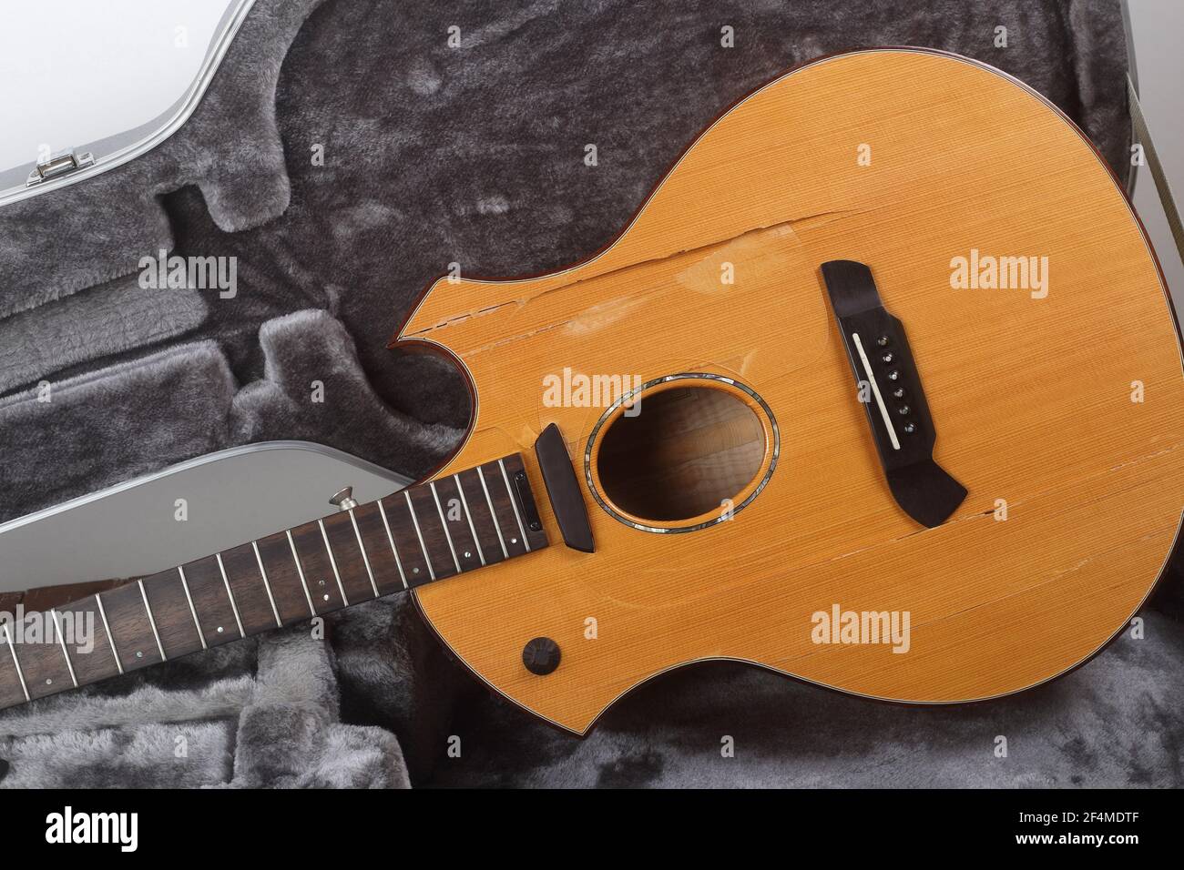 Musical instrument - Front view closeup fragment Broken acoustic guitar ...