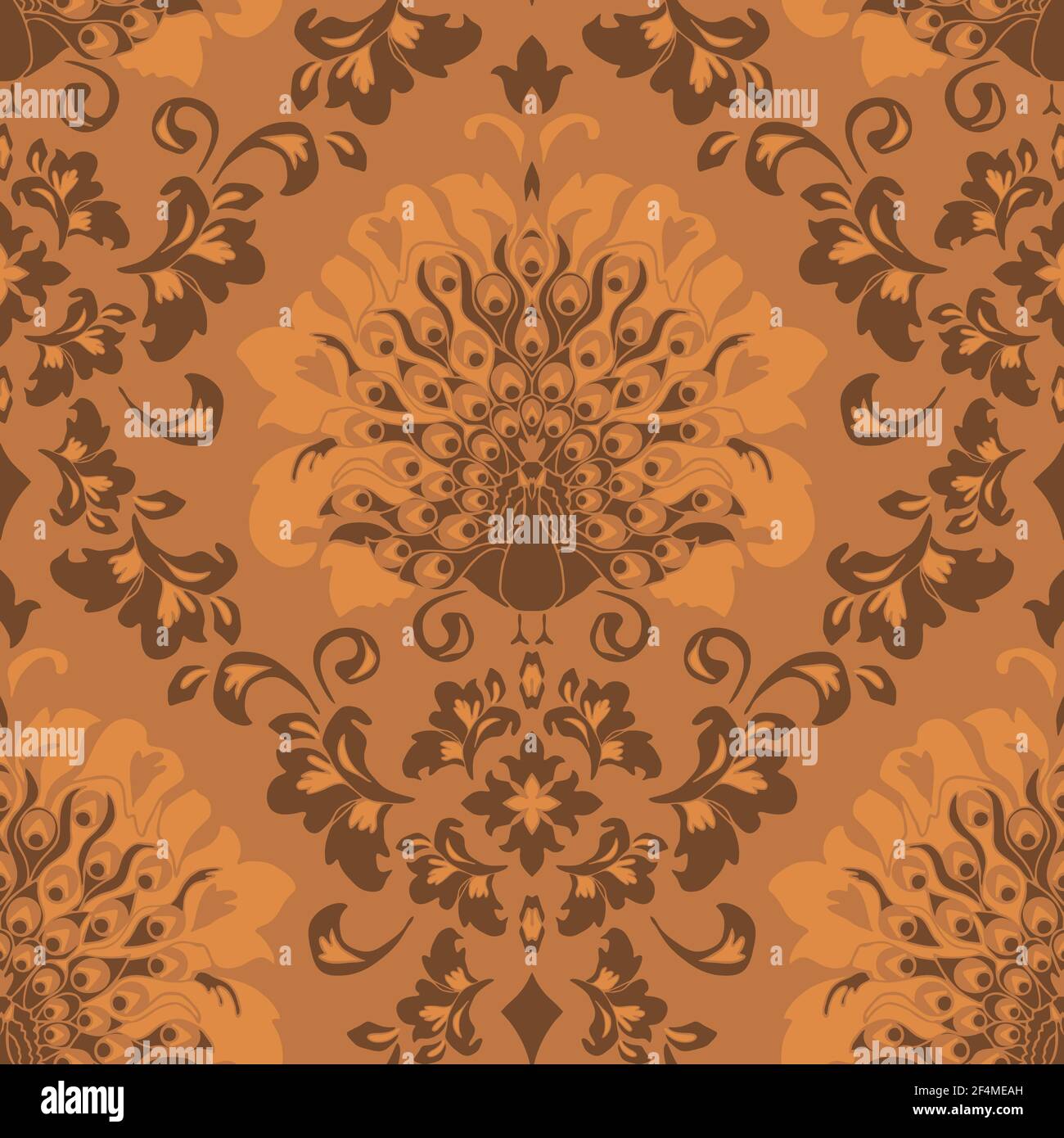 Seamless vector pattern with romantic bird on brown background. Vintage ...