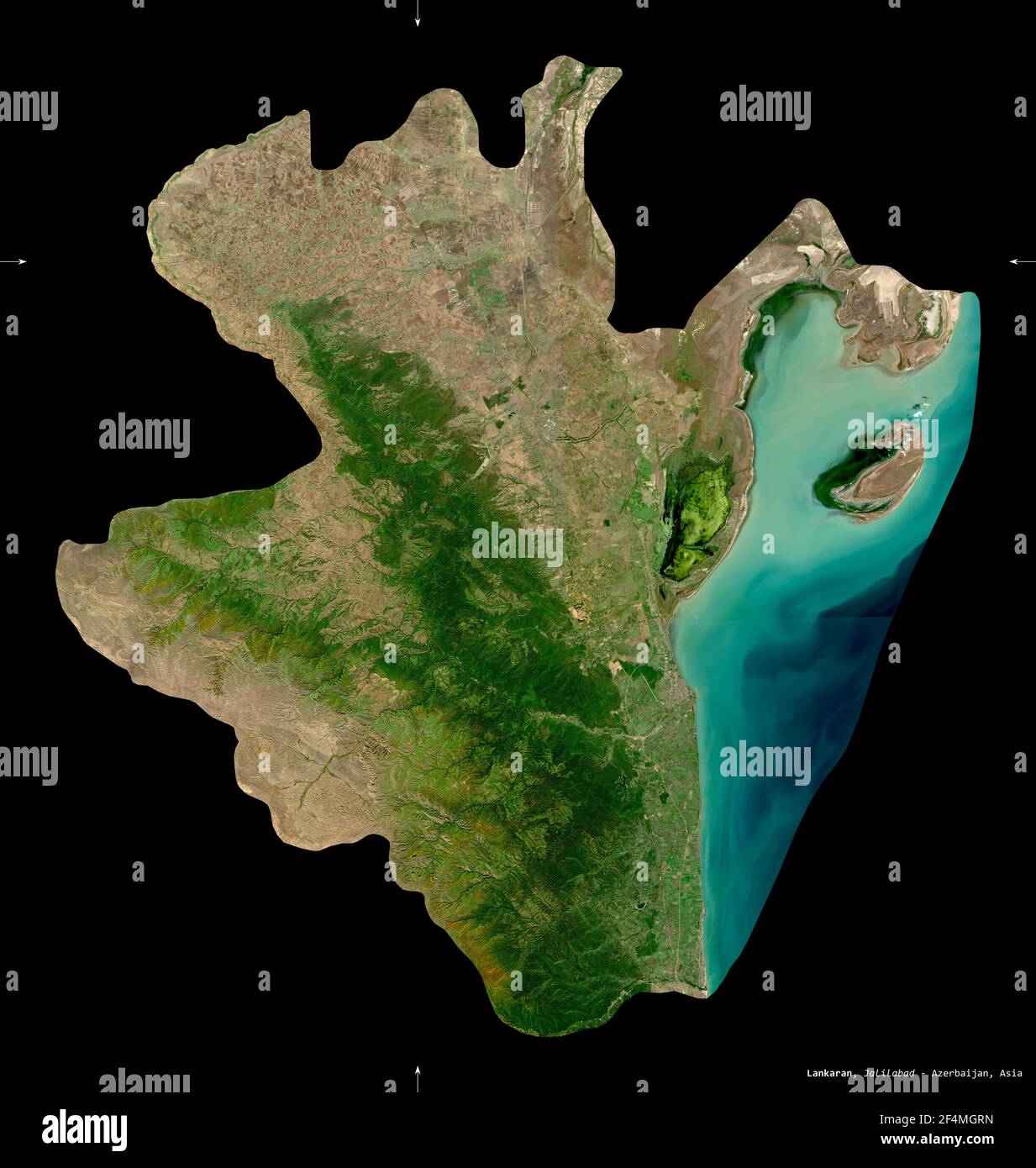 Lankaran, region of Azerbaijan. Sentinel-2 satellite imagery. Shape ...