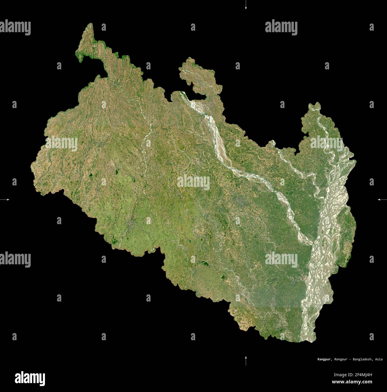 Rangpur, division of Bangladesh. Sentinel-2 satellite imagery. Shape ...