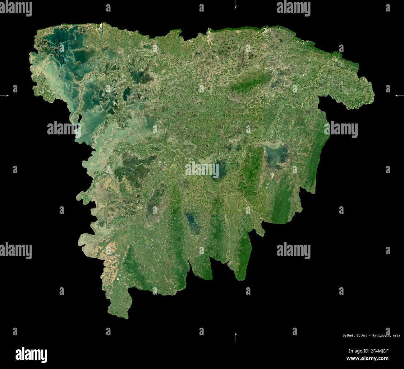 Sylhet, division of Bangladesh. Sentinel-2 satellite imagery. Shape ...