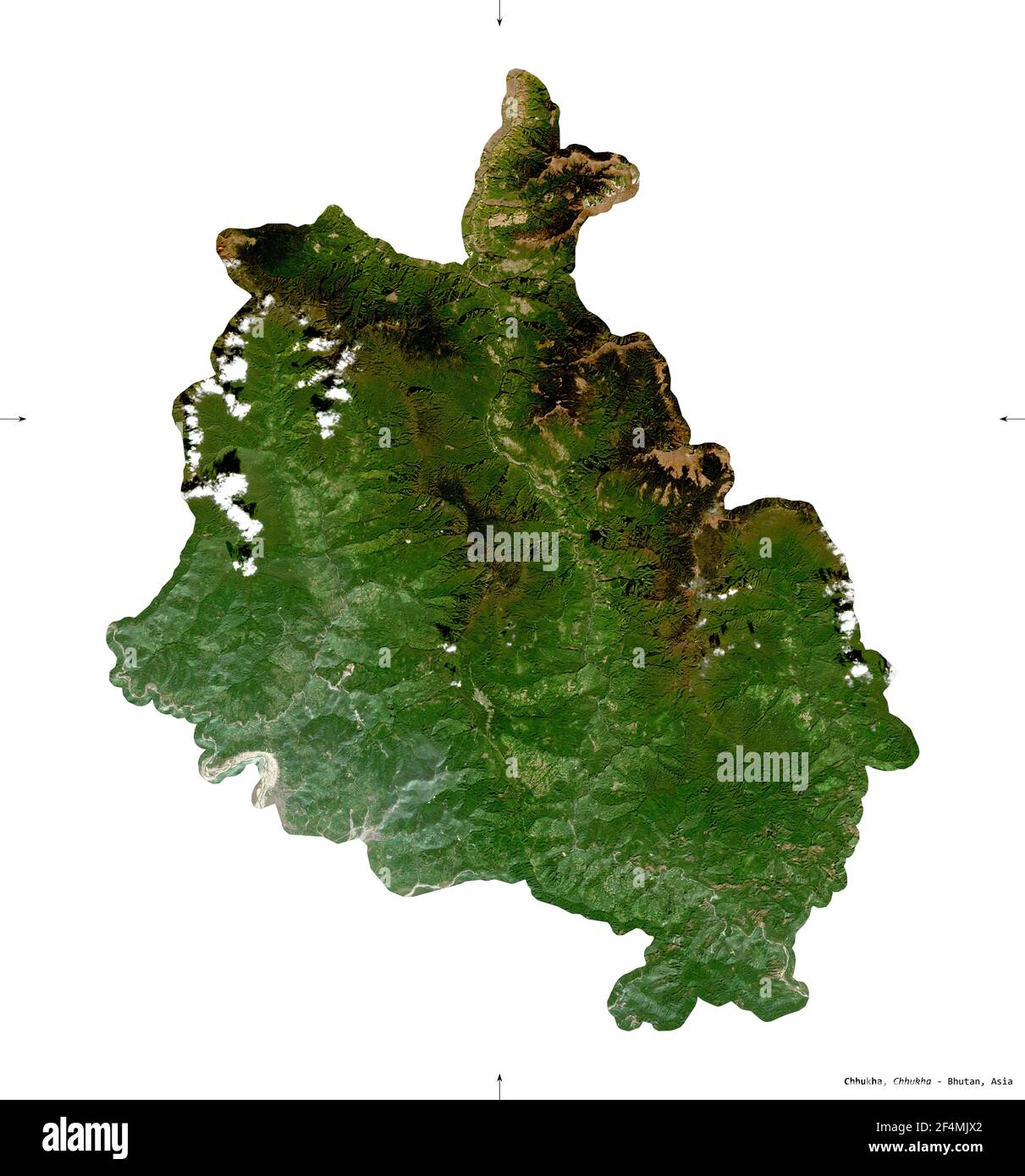 Chhukha, district of Bhutan. Sentinel-2 satellite imagery. Shape ...