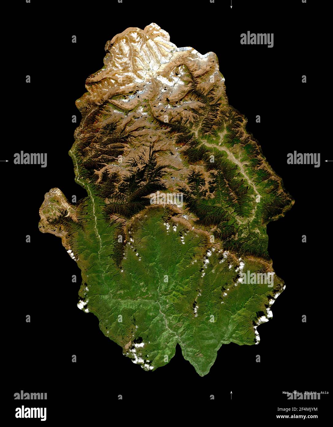 Haa, district of Bhutan. Sentinel-2 satellite imagery. Shape isolated ...
