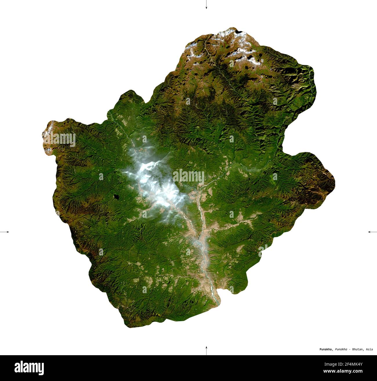 Punakha, district of Bhutan. Sentinel-2 satellite imagery. Shape ...