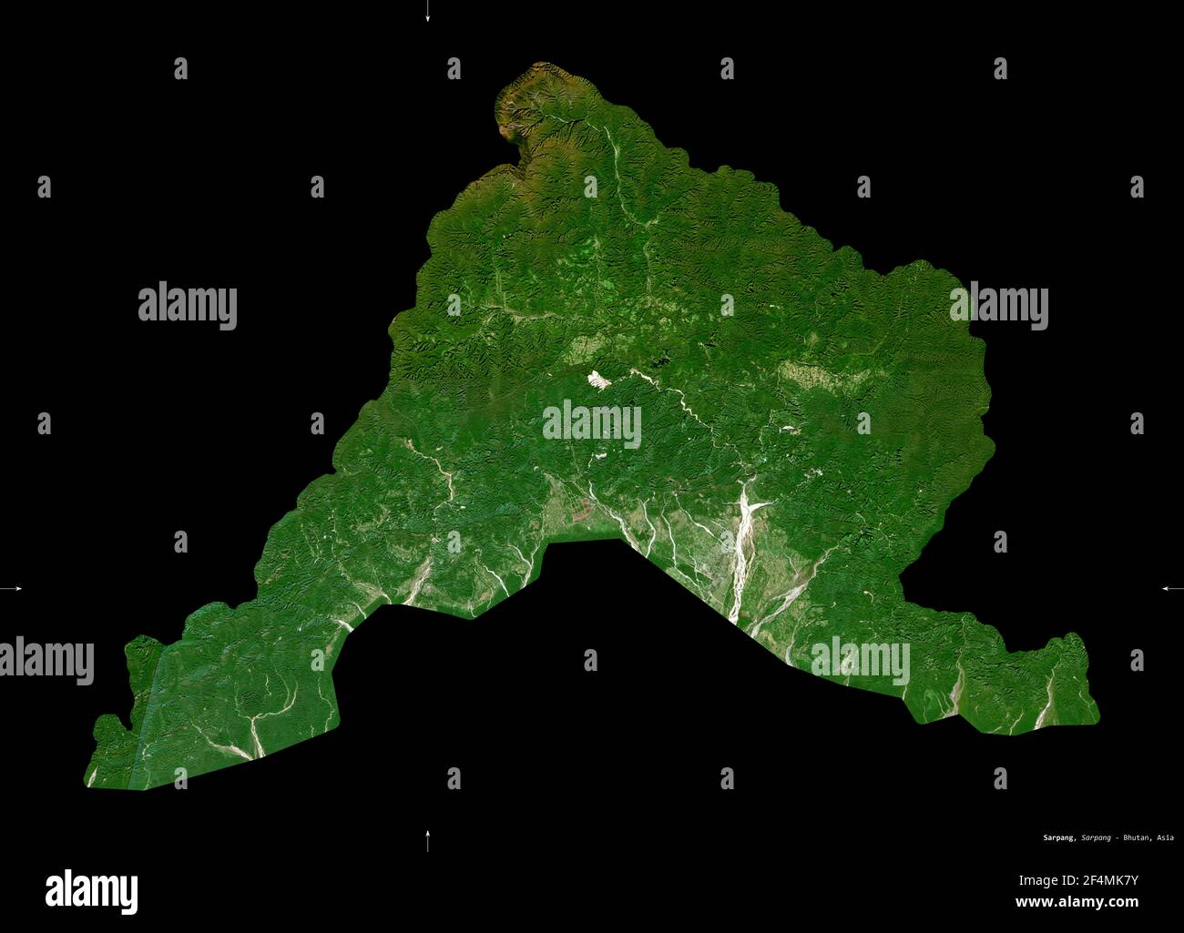 Sarpang, district of Bhutan. Sentinel-2 satellite imagery. Shape ...