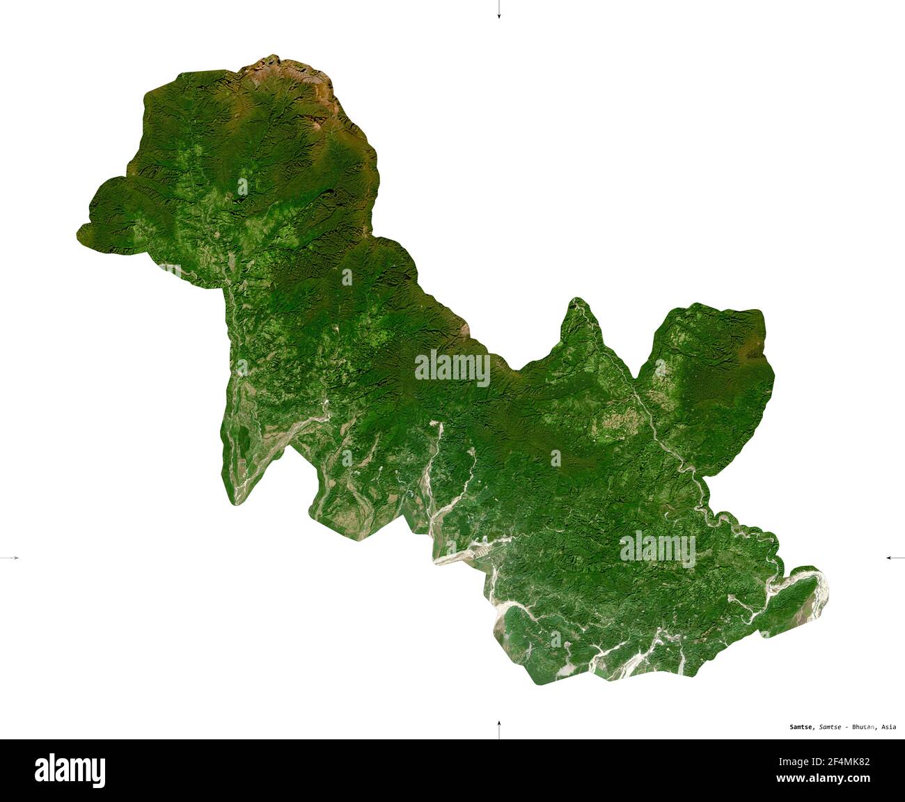 Samtse, district of Bhutan. Sentinel-2 satellite imagery. Shape ...