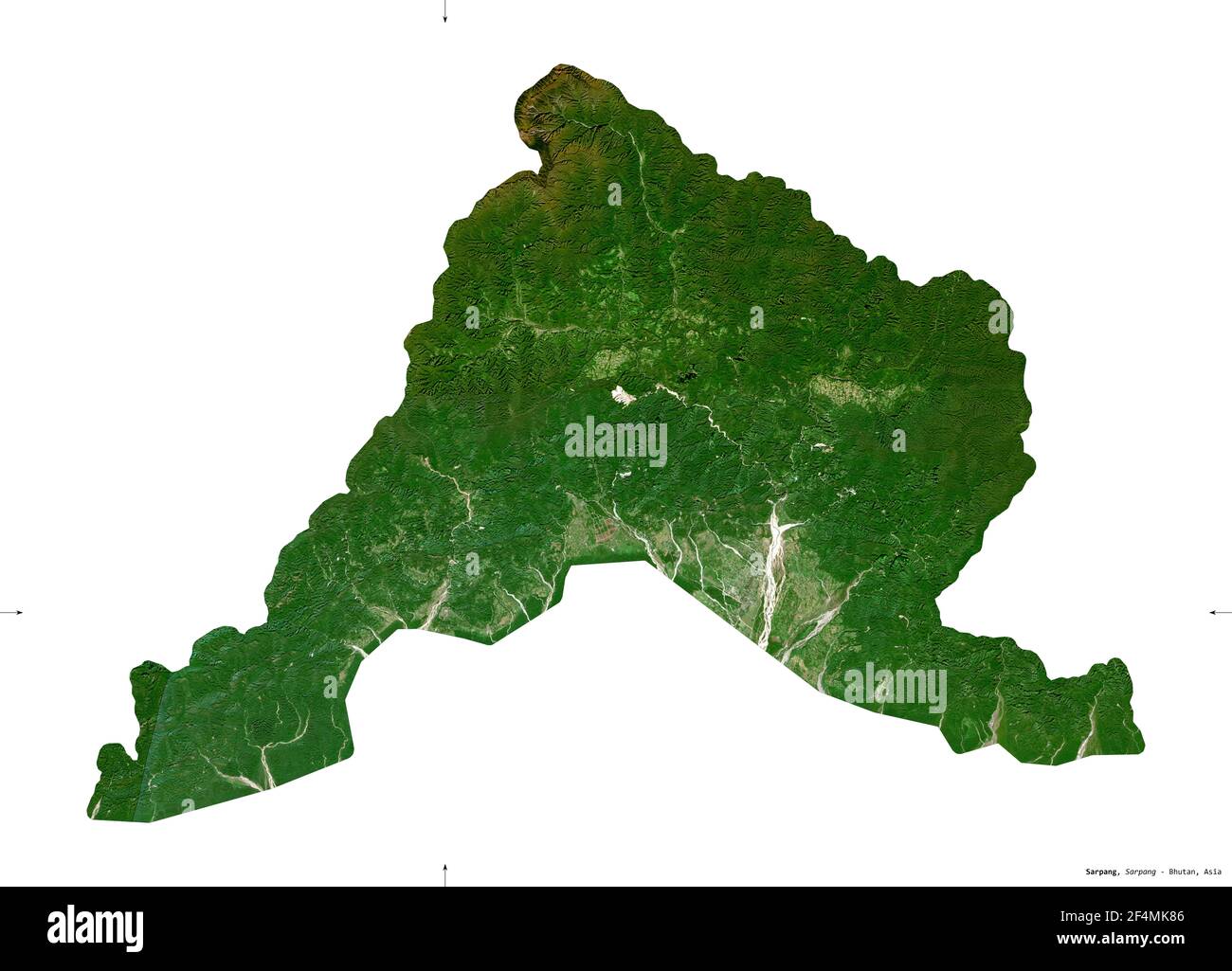 Sarpang, district of Bhutan. Sentinel-2 satellite imagery. Shape ...