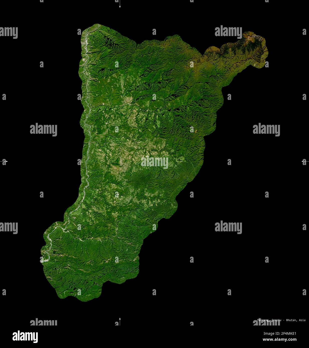 Tsirang, district of Bhutan. Sentinel-2 satellite imagery. Shape ...