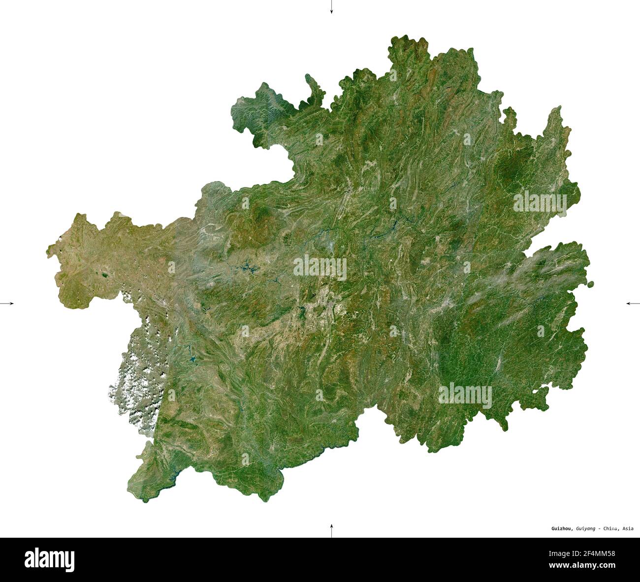 Guizhou, province of China. Sentinel-2 satellite imagery. Shape ...