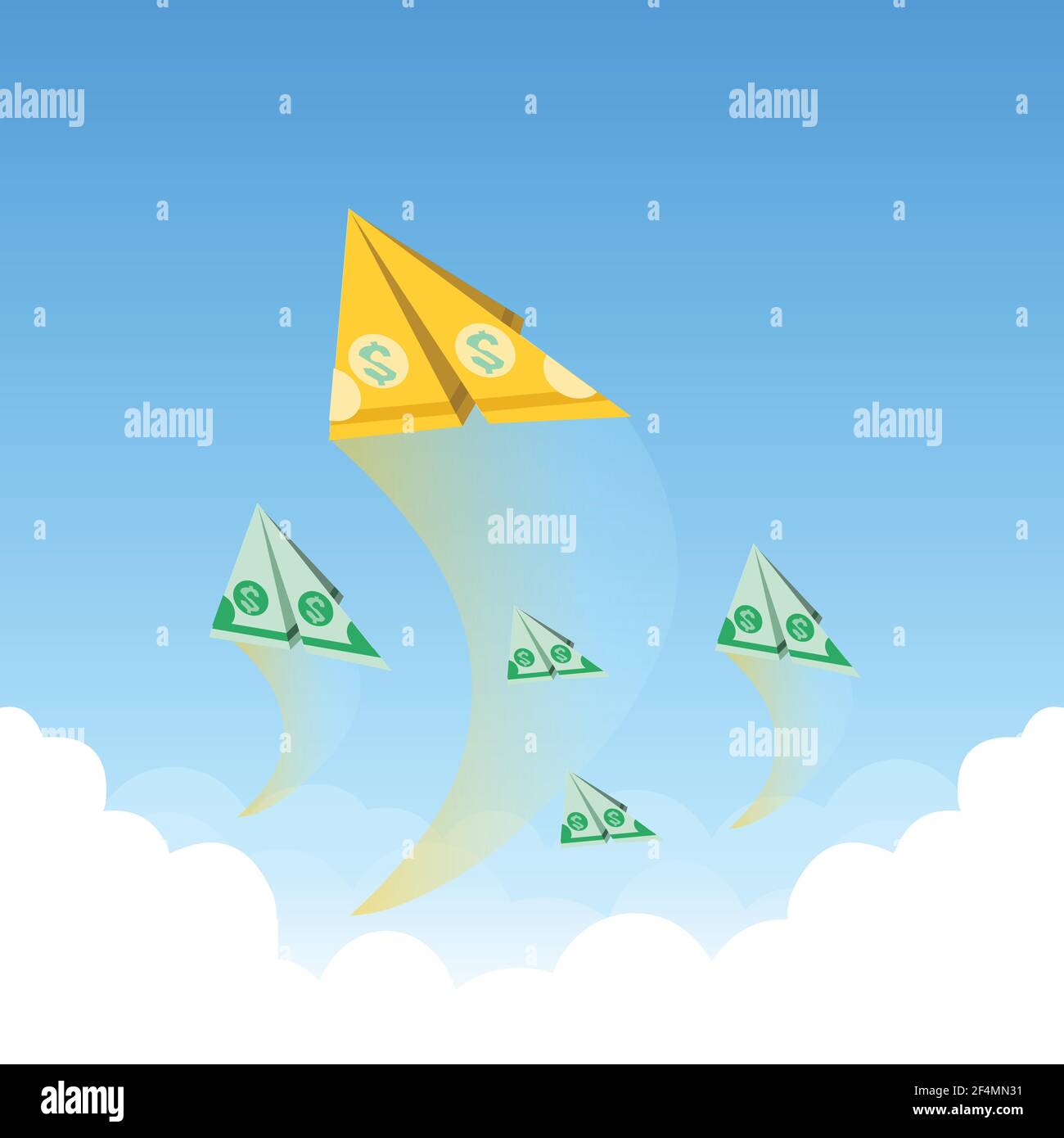 Business growth illustration flying dollar flight vector background ...