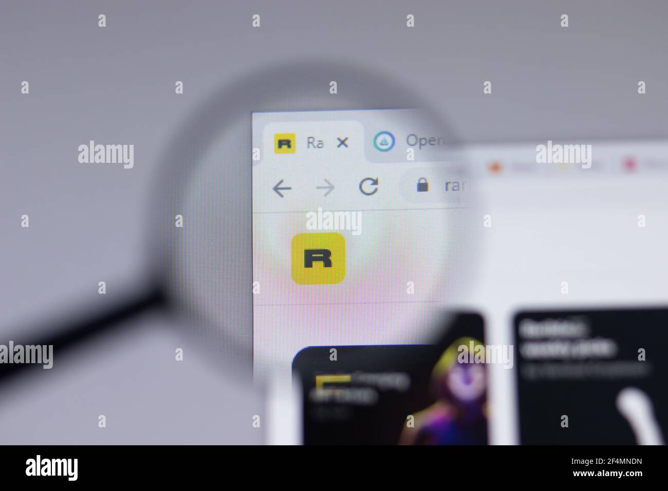 New York, USA - 18 March 2021: Rarible logo sign, rarible.com icon on ...