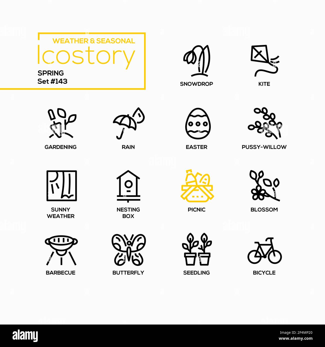 Spring - modern line design style icons set. Weather, seasonal symbol ...