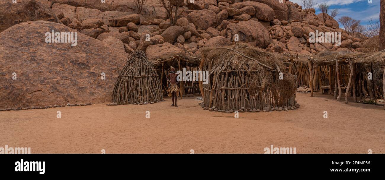 DAMARALAND, NAMIBIA - January 13, 2020: Damara men in traditional ...