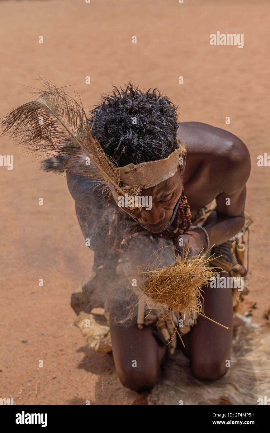 DAMARALAND, NAMIBIA - January 13, 2020: Damara men in traditional ...