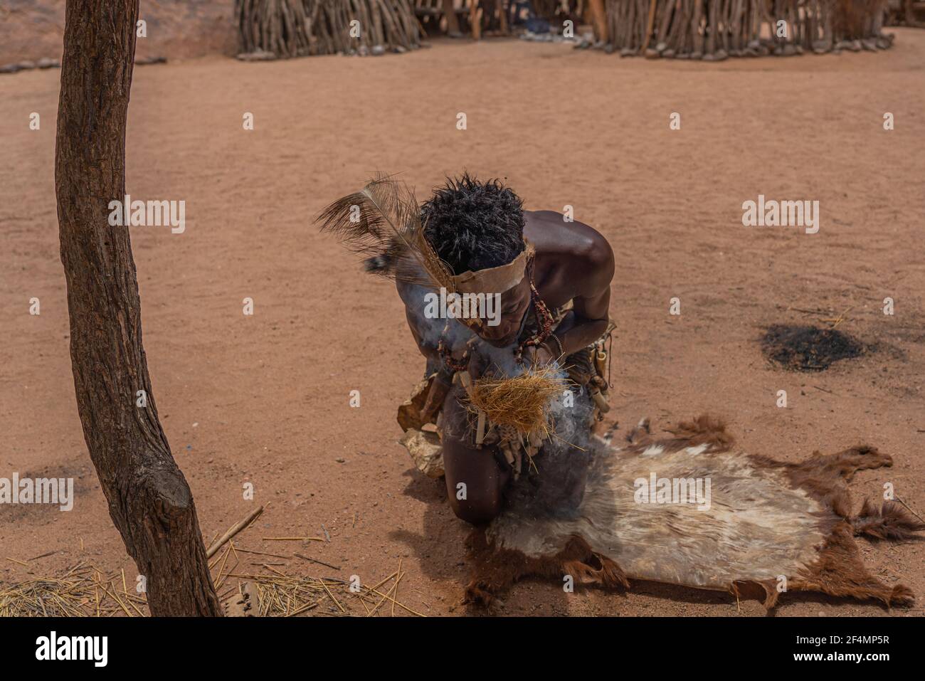 DAMARALAND, NAMIBIA - January 13, 2020: Damara men in traditional ...
