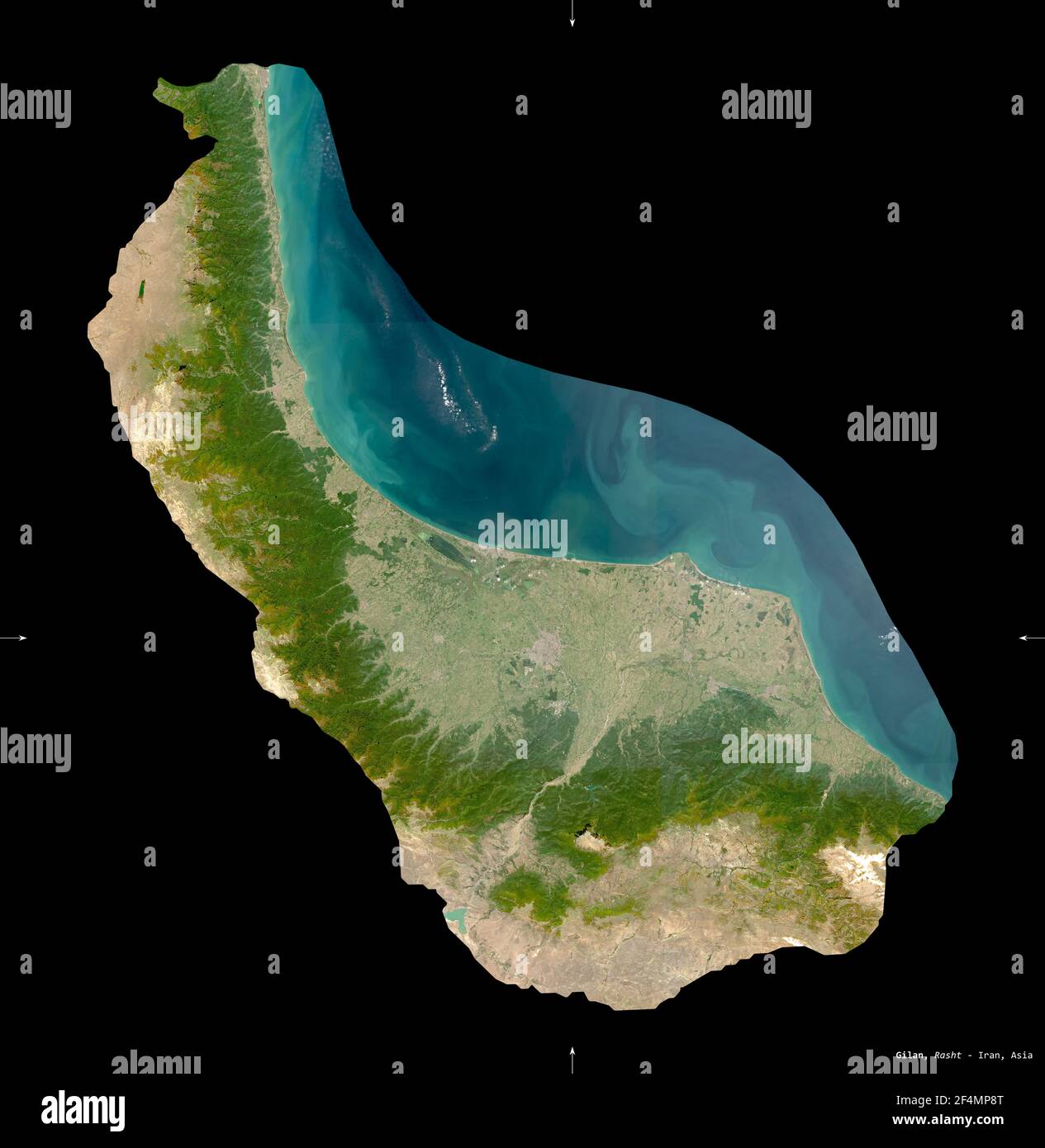 Gilan, province of Iran. Sentinel-2 satellite imagery. Shape isolated ...