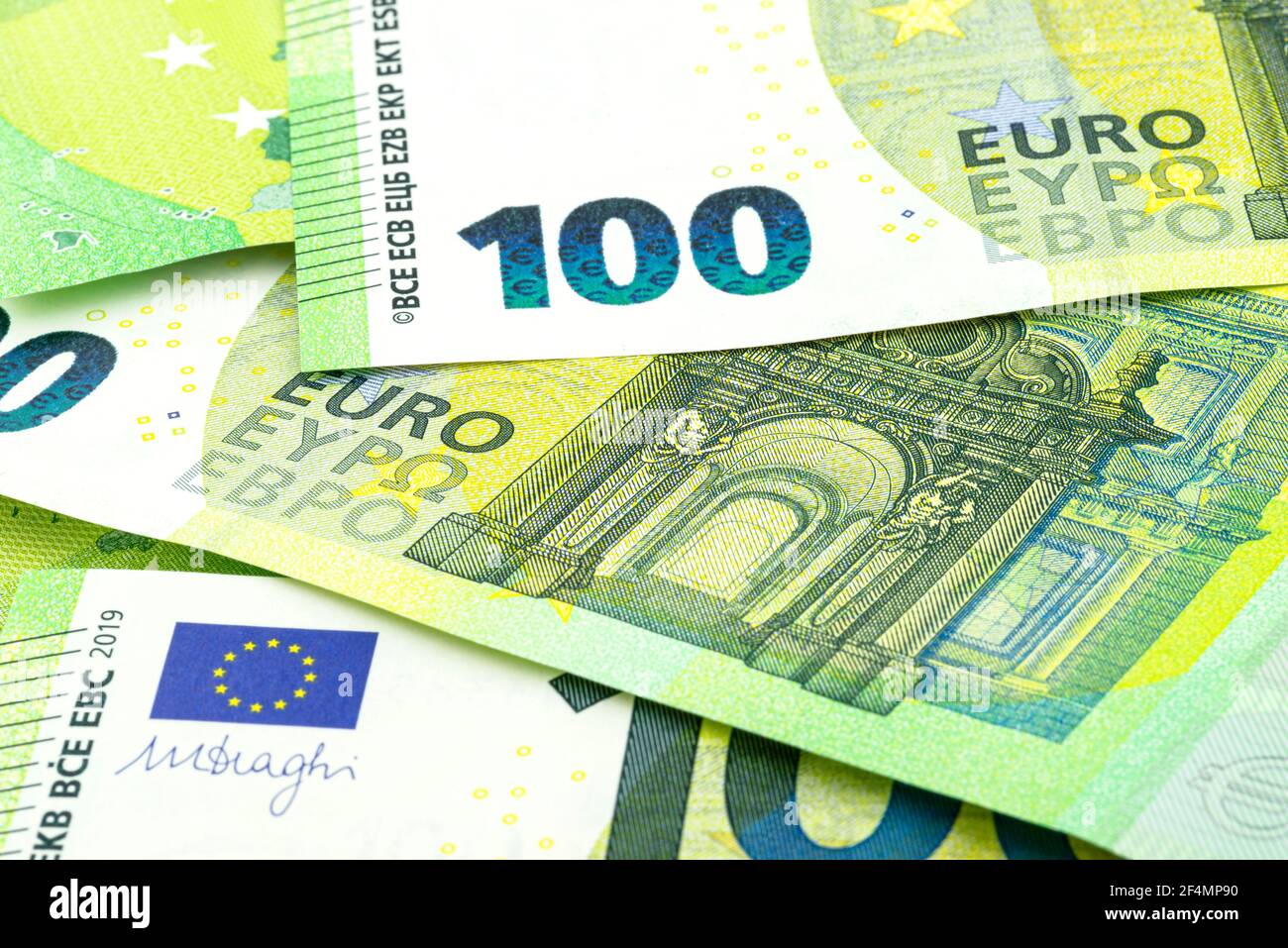 Background made from a macro shot of a European Union banknote of 100 ...