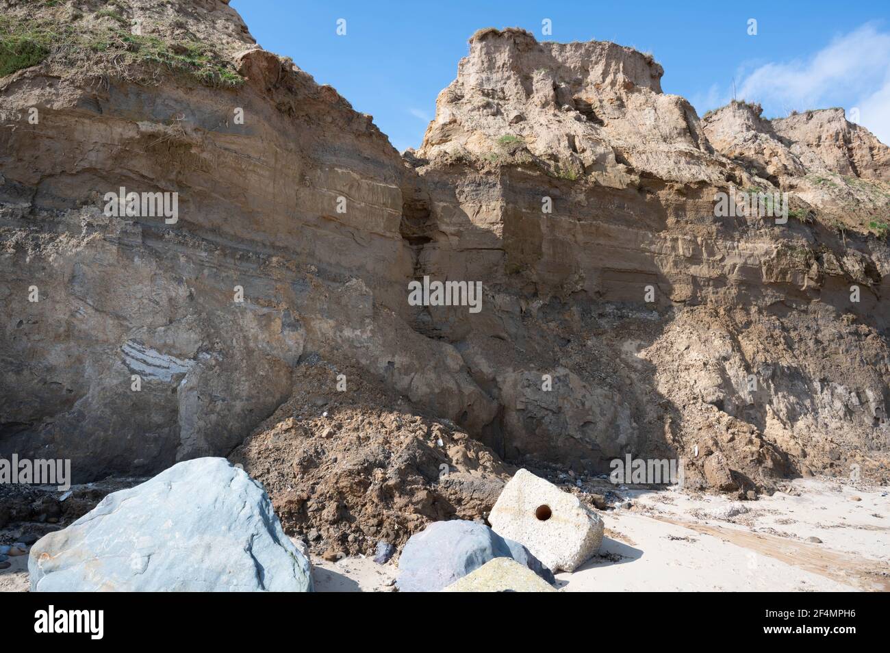 Dangerous eroding cliffs at a North Norfolk coastal beach Stock Photo ... Dangerous eroding cliffs at a North Norfolk coastal beach Stock Photo ...