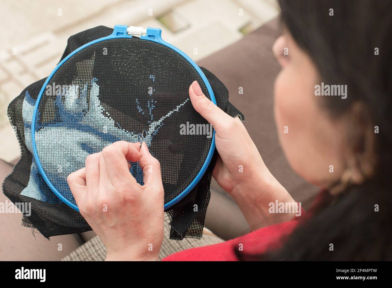 Hand embroidery cross stitch flower ornament hi-res stock photography ...