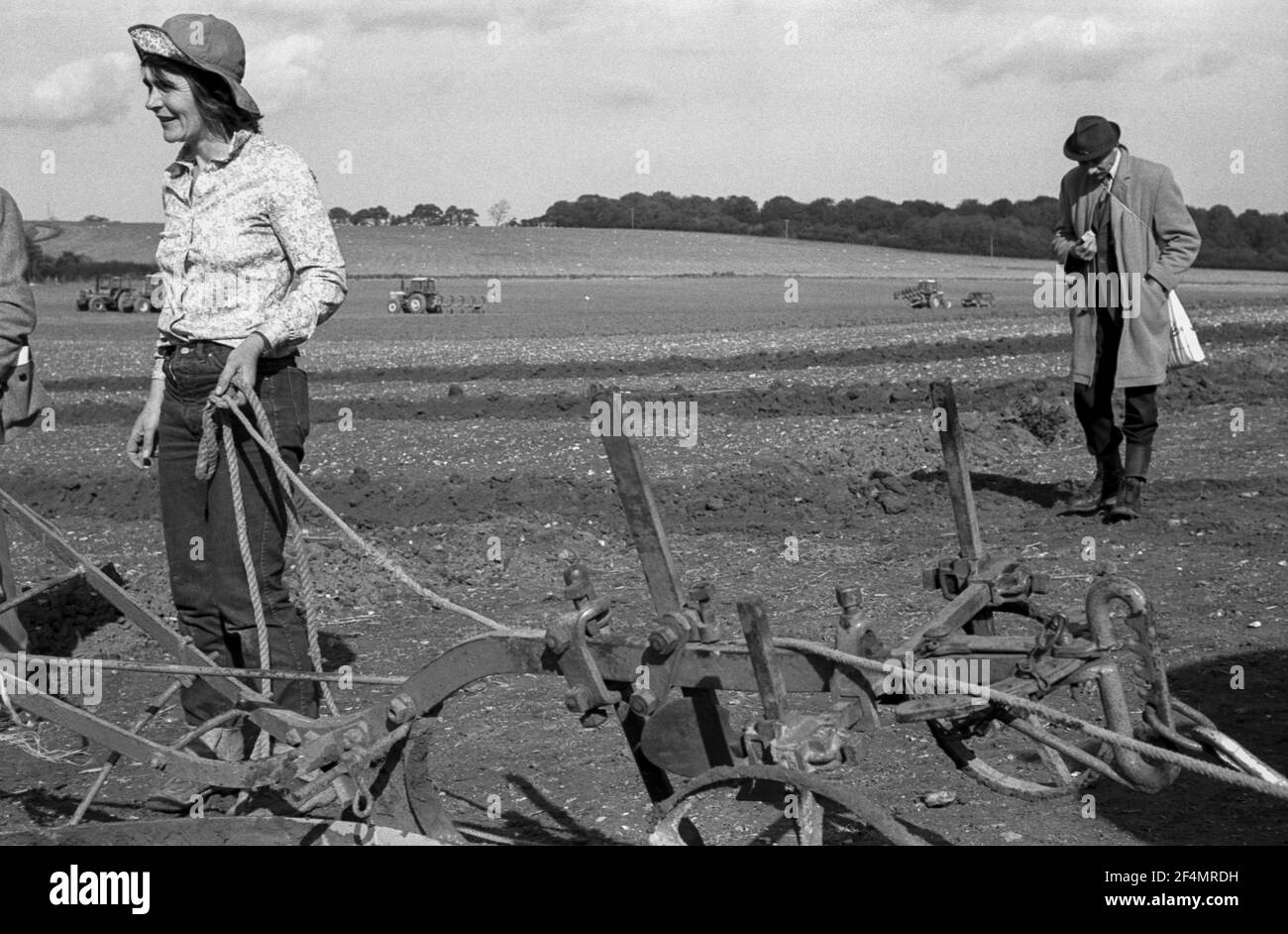 East Kent Ladies Ploughing Competition with Horses. Woman with plough ...