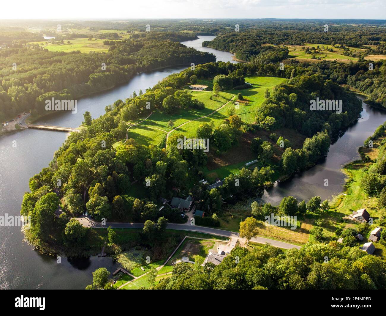Aerial landscape of Dubingiai Castle Hill, former island, now a ...