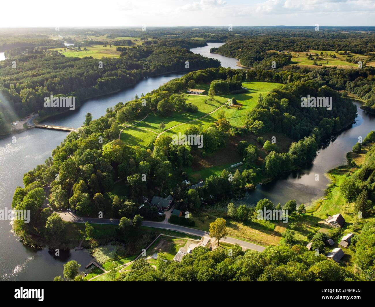 Aerial landscape of Dubingiai Castle Hill, former island, now a ...