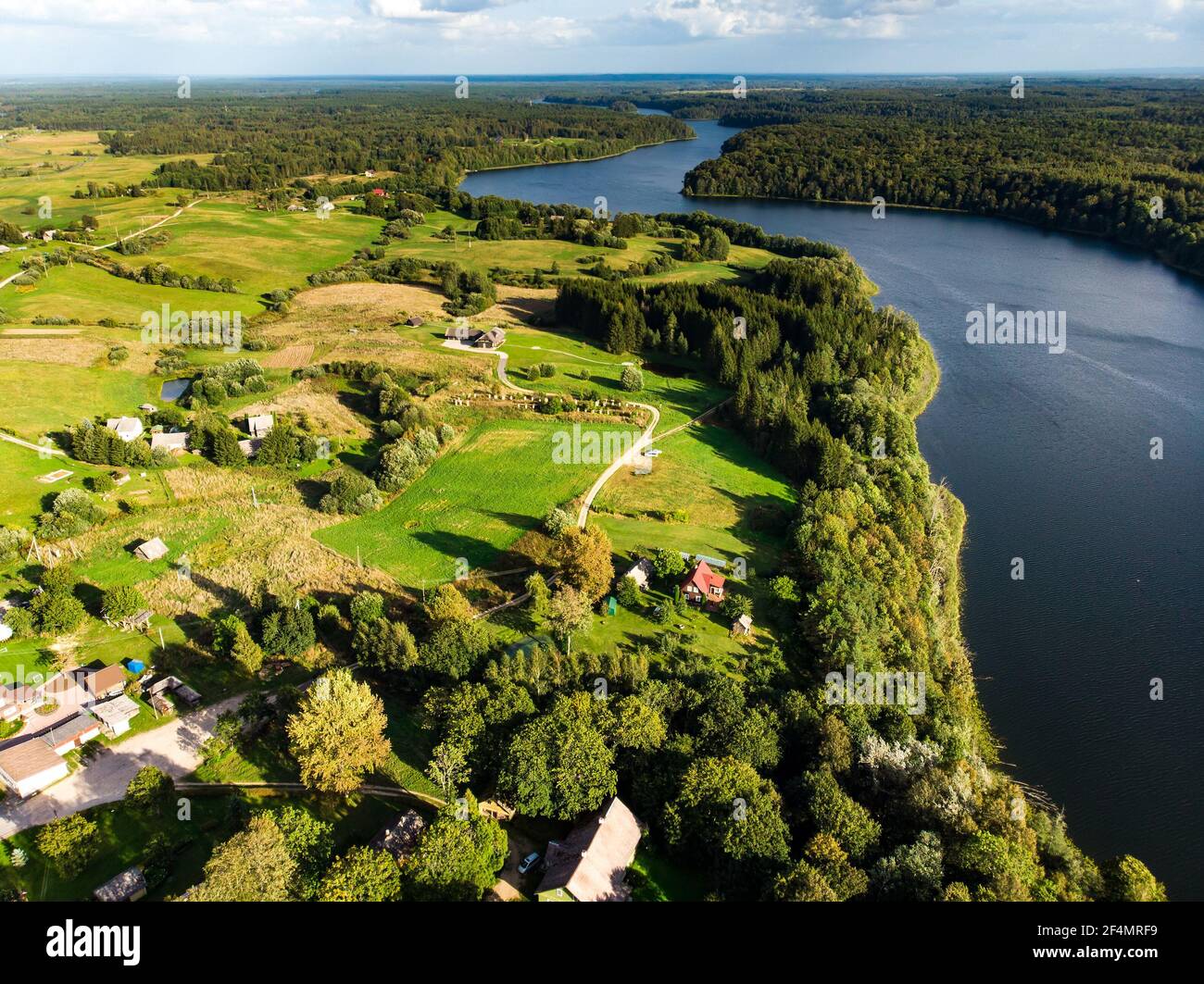 Aerial landscape view of Lake Asveja, the longest lake in Lithuania ...