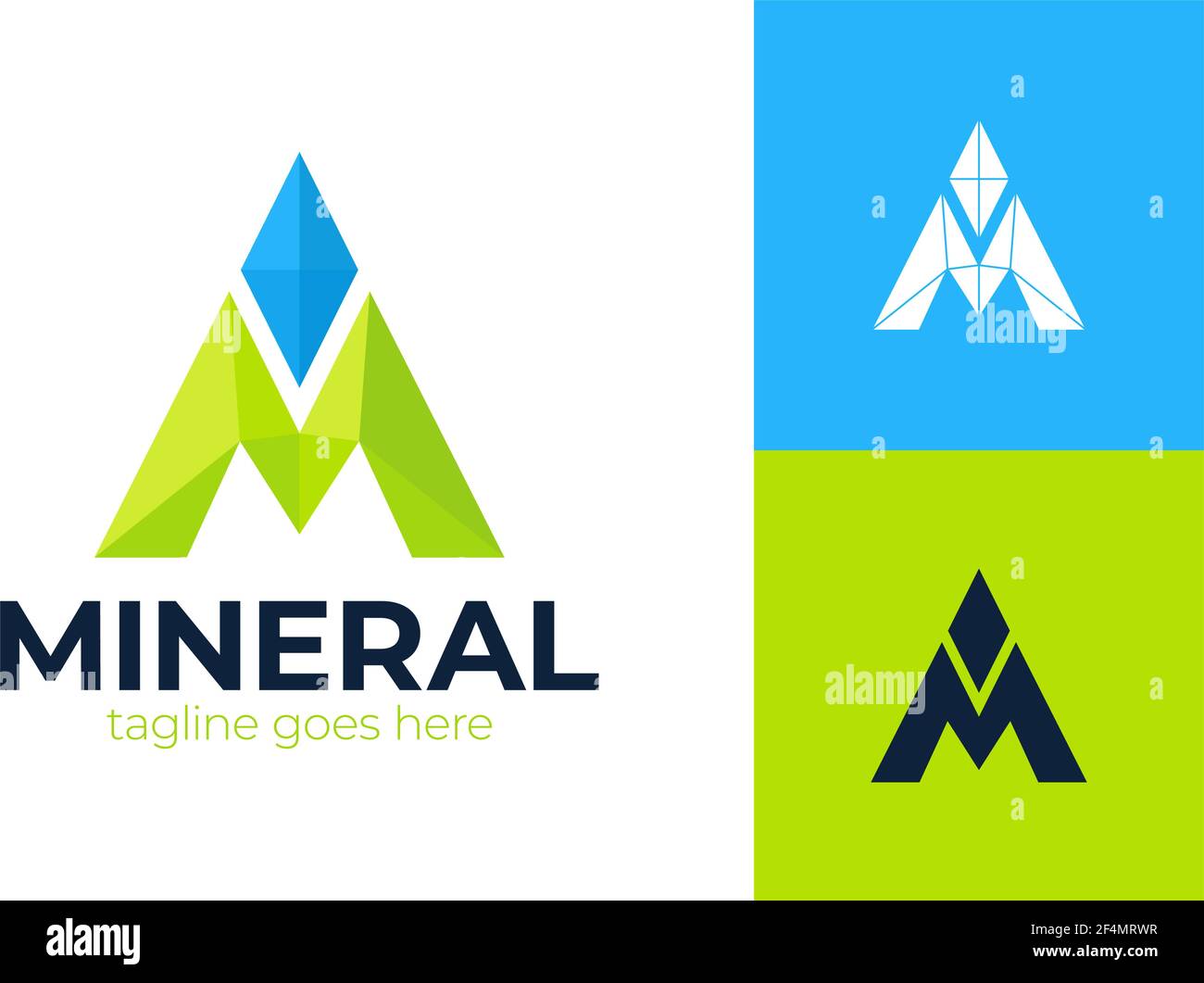 Letter M negative space mineral logo. Line Pin diamond triangle ...