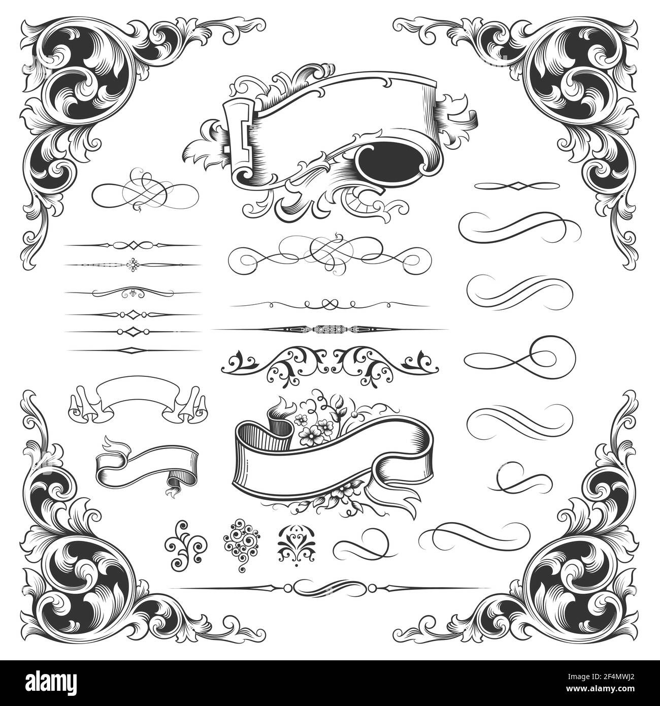 Vintage frames and borders on white background. Retro set of icons for ...