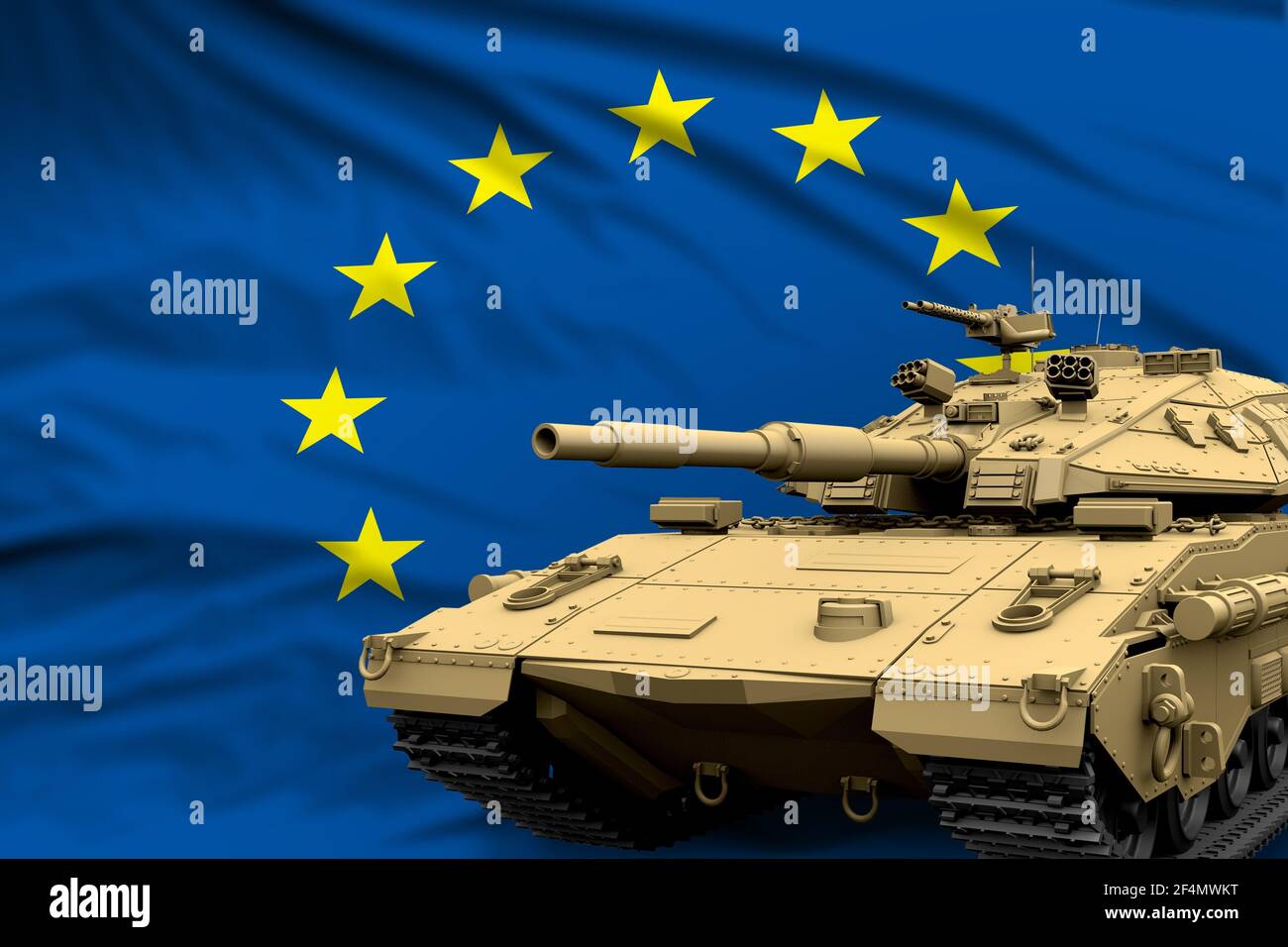 European Union modern tank with not real design on the flag background ...