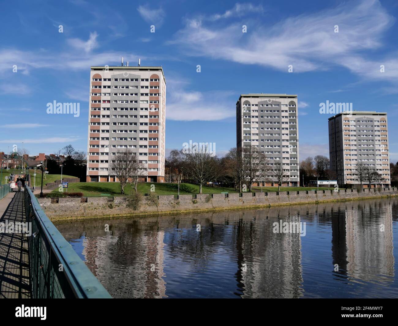 High rise tower blocks,14 storeys tall, Council housing, Riverside ...