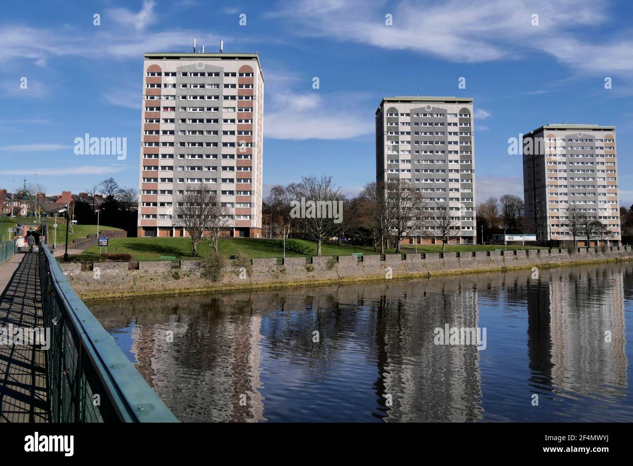 Scottish social housing. High rise tower blocks,14 storeys tall ...