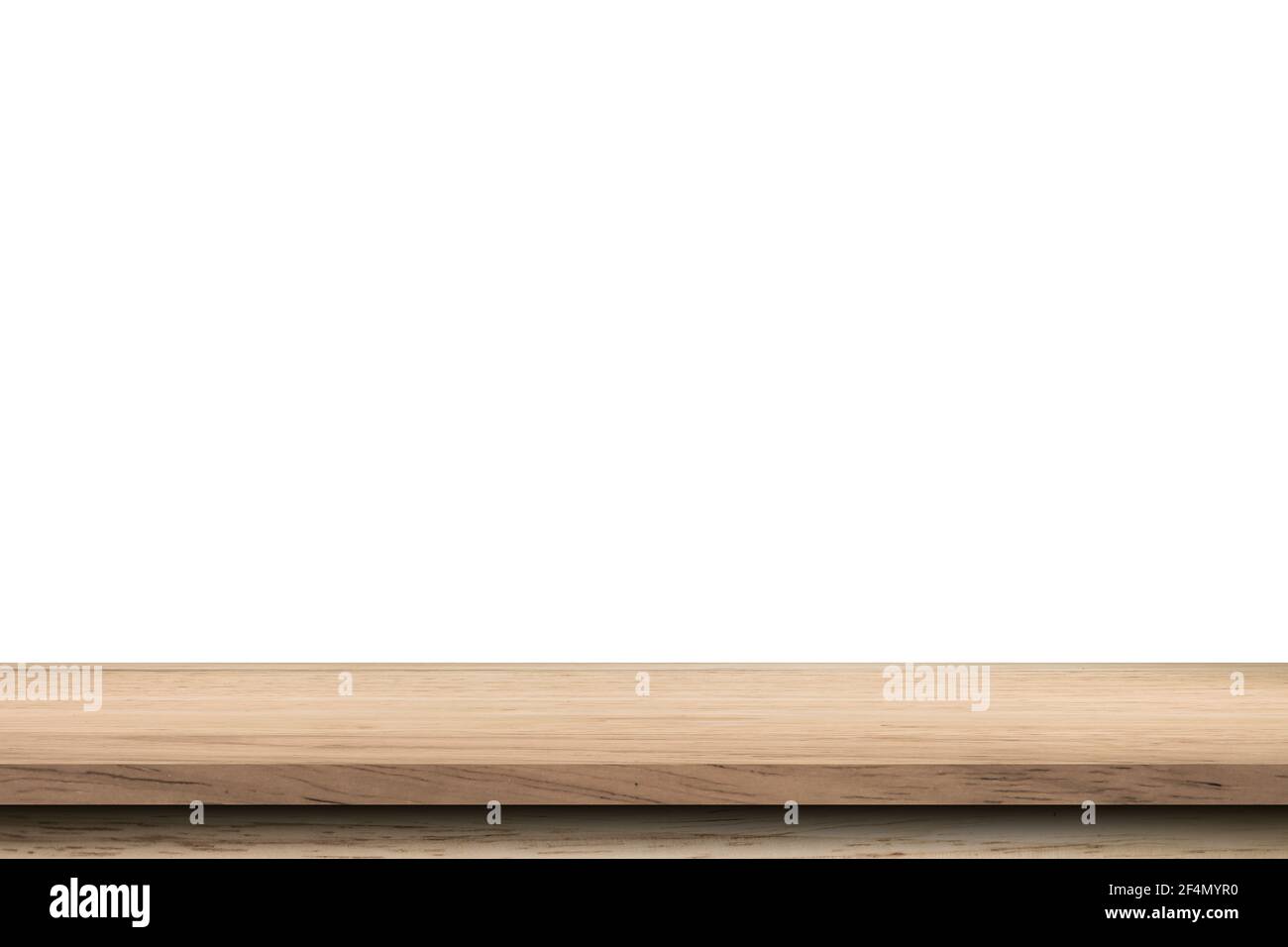 Empty wood table on isolate white background and display montage with ...