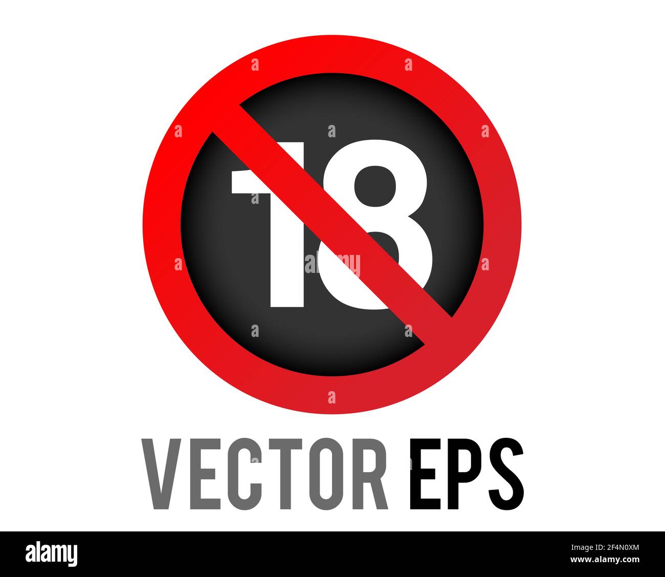 The isolated vector red circle restricted icon with number eighteen and ...