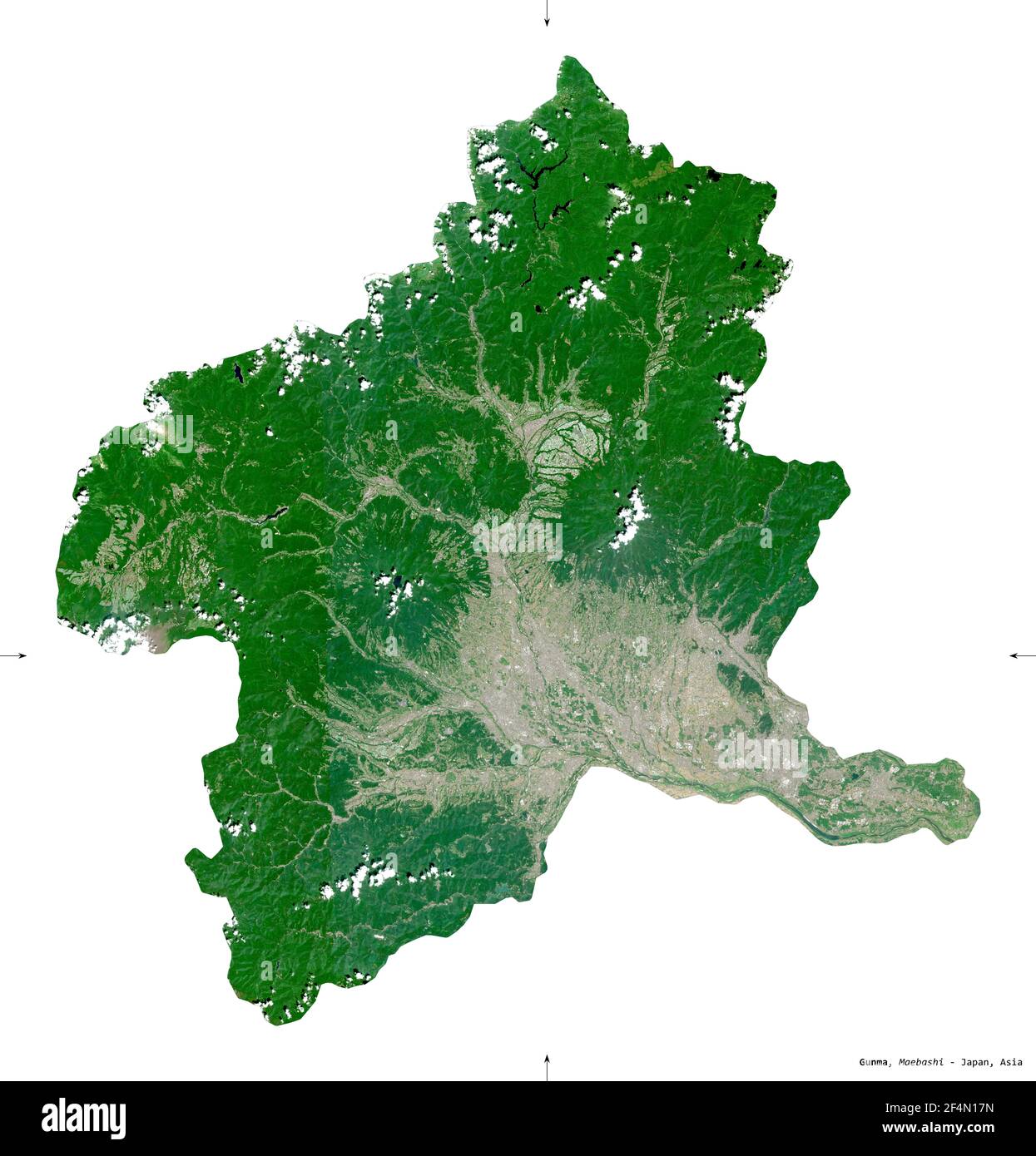 Gunma, prefecture of Japan. Sentinel-2 satellite imagery. Shape ...