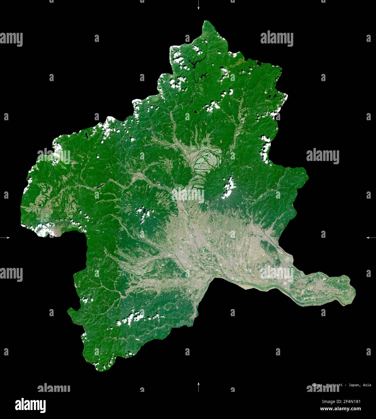 Gunma, prefecture of Japan. Sentinel-2 satellite imagery. Shape ...