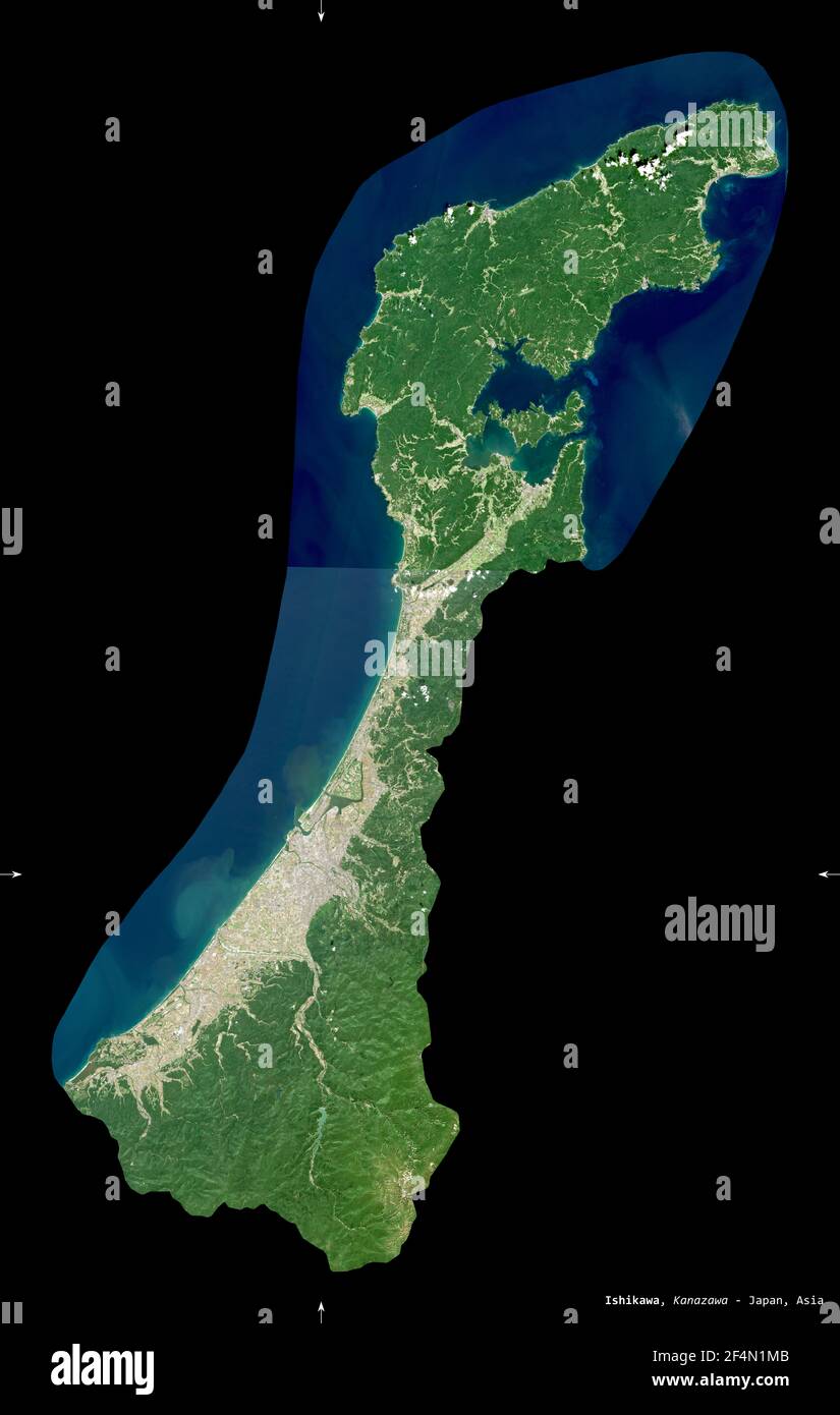 Ishikawa, prefecture of Japan. Sentinel-2 satellite imagery. Shape ...