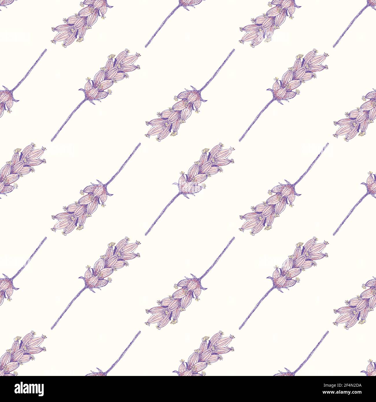 Lavender line art seamless vector pattern background. Backdrop with ...