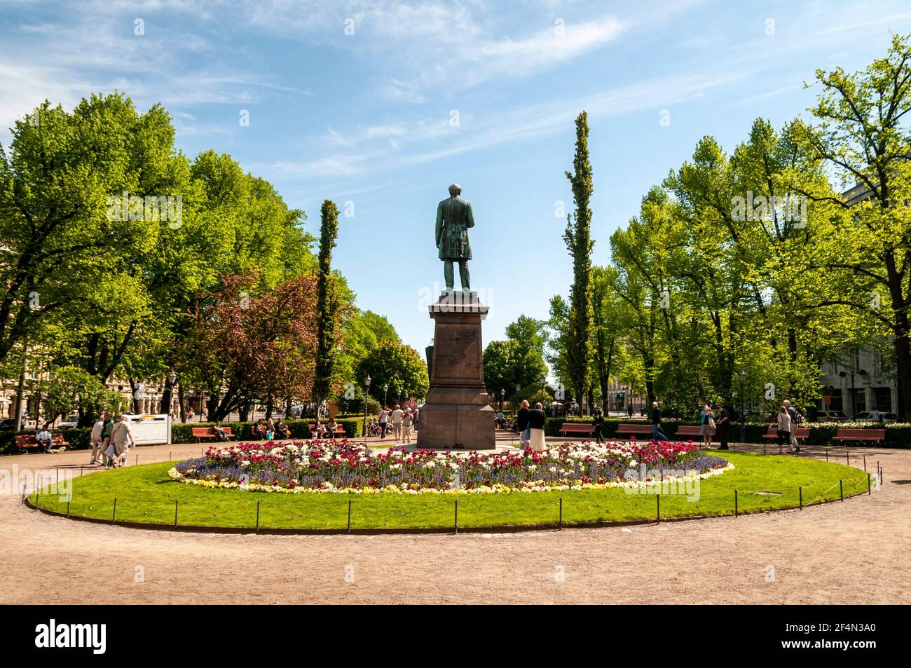 The statue of the Finnish national poet Johan Ludvig Runeberg stands in ...