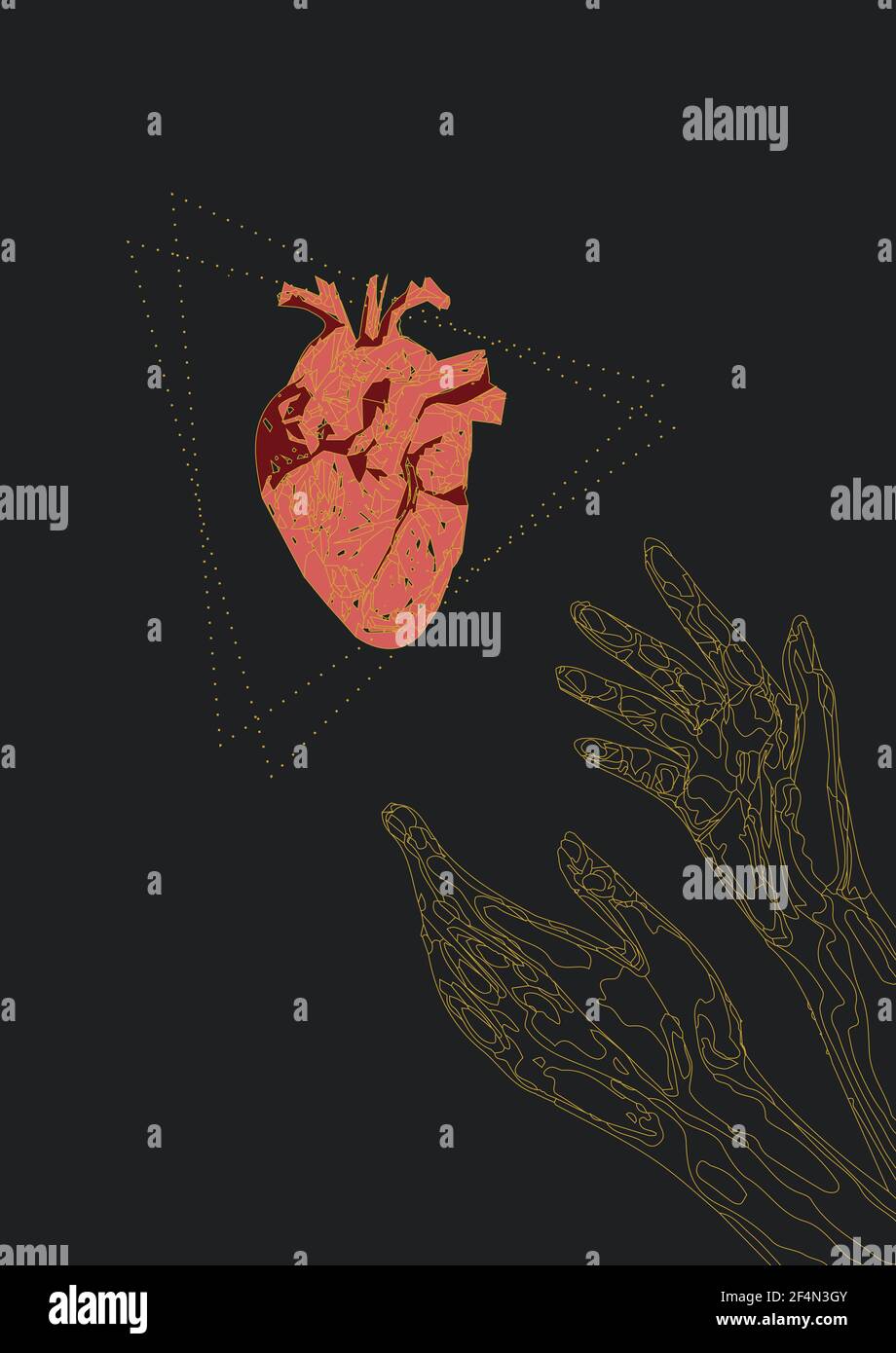 Illustration of a person trying to reach the heart on a black ...