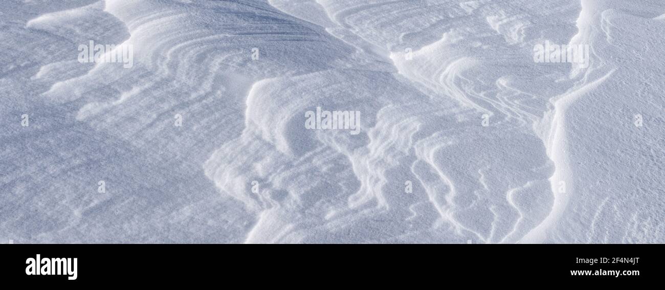 Panorama Texture of snow waves in bright sunlight. With a natural ...