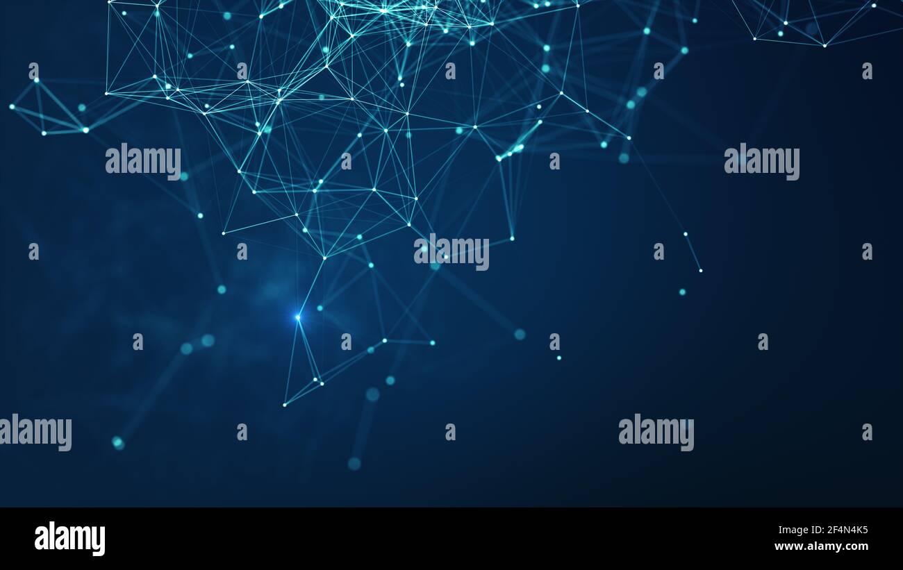 Technology background. Abstract connected dots and lines on blue background. Communication and ...