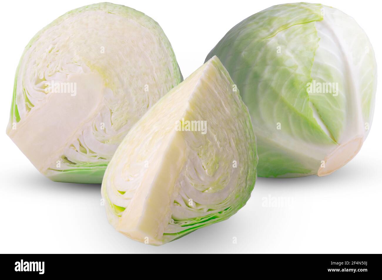 cabbage vegetable isolated on white background. One whole, half and ...