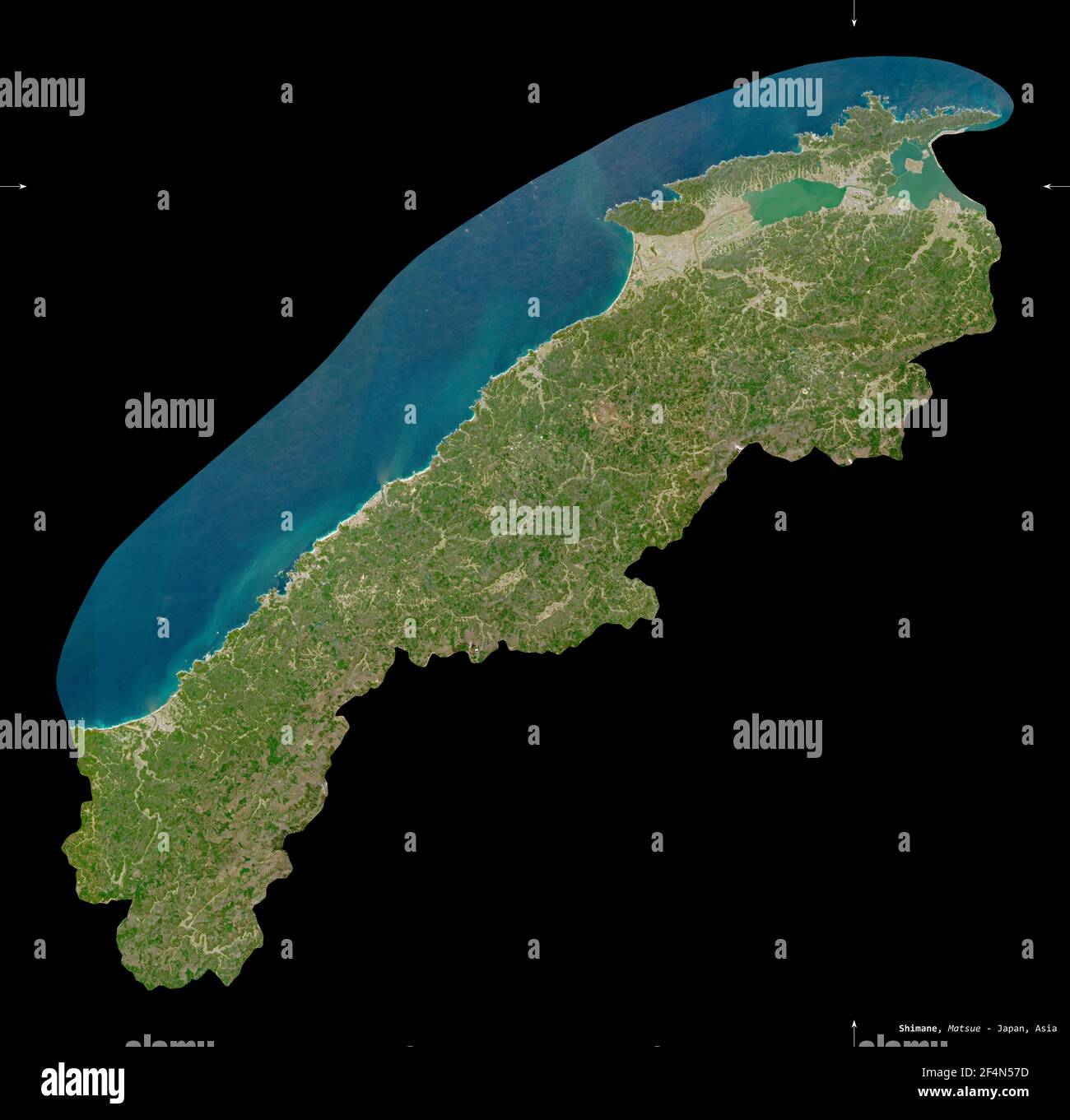 Shimane, prefecture of Japan. Sentinel-2 satellite imagery. Shape ...