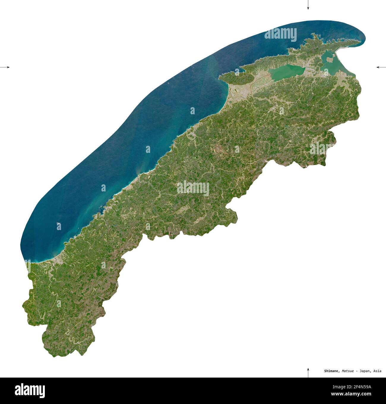 Shimane, prefecture of Japan. Sentinel-2 satellite imagery. Shape ...