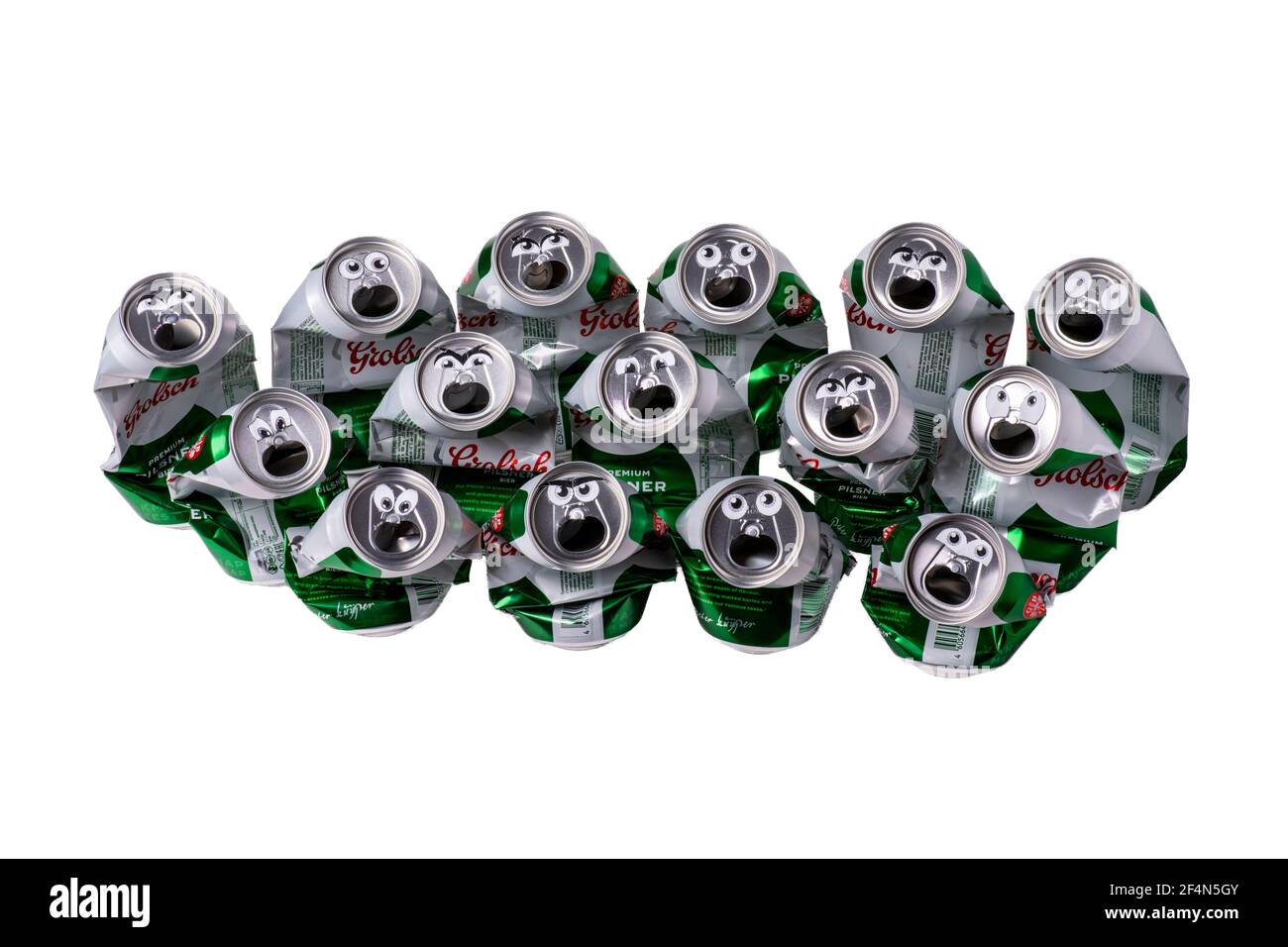 Close up of aluminum drink can sing karaoke song in the choir. Beer can ...